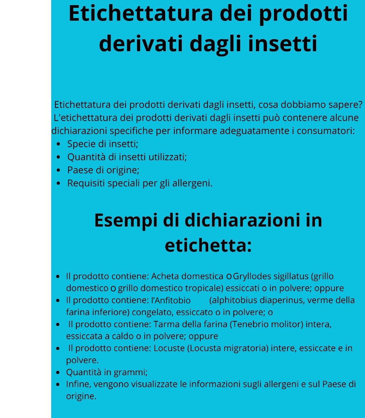 Novel food a base di insetti, etichettatura e modalità di vendita